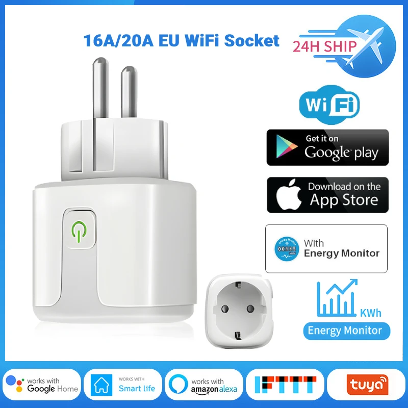 Tuya 16a/20a Eu Smart Socket Wifi Smart Plug With Power Monitoring Timing Function Voice Control ...
