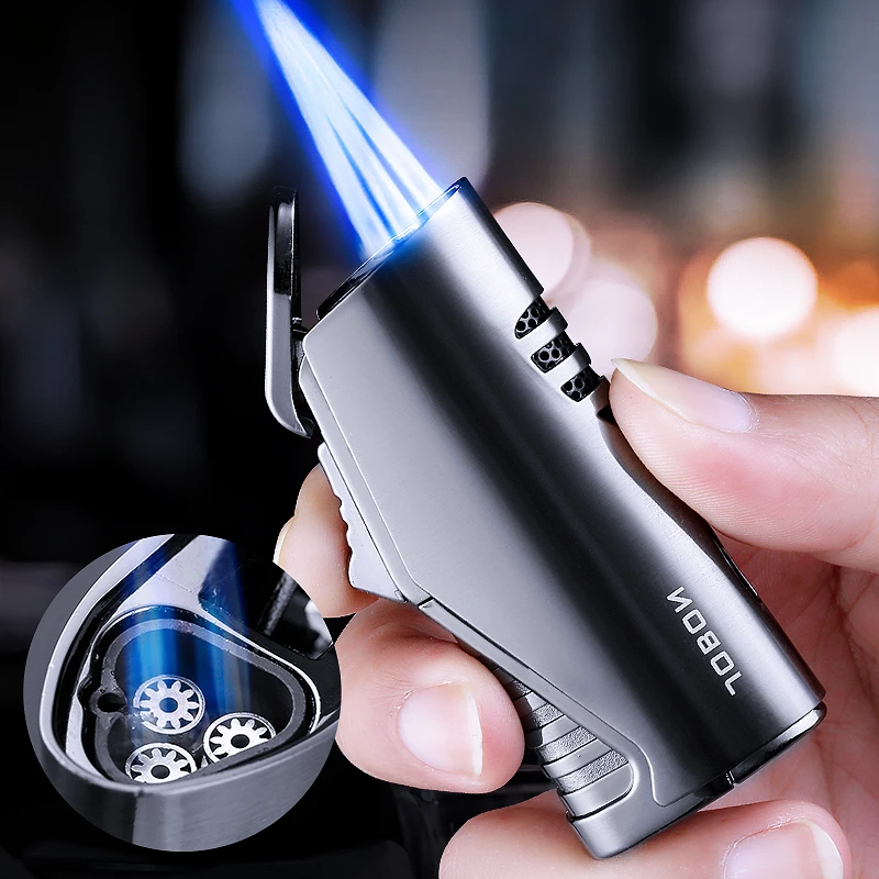 New Jobon Metal Triple Torch Jet Lighter With Cigar Cutter Windproof ...