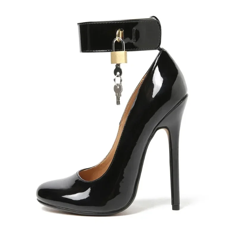 Designer New Women Pumps Belt Buckle Pointed Toe Patent Leather 14CM ...