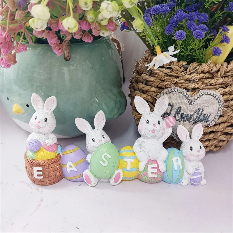 Easter Resin Ornament, Standing Rabbit Eggs Art Craft Home Decor for ...