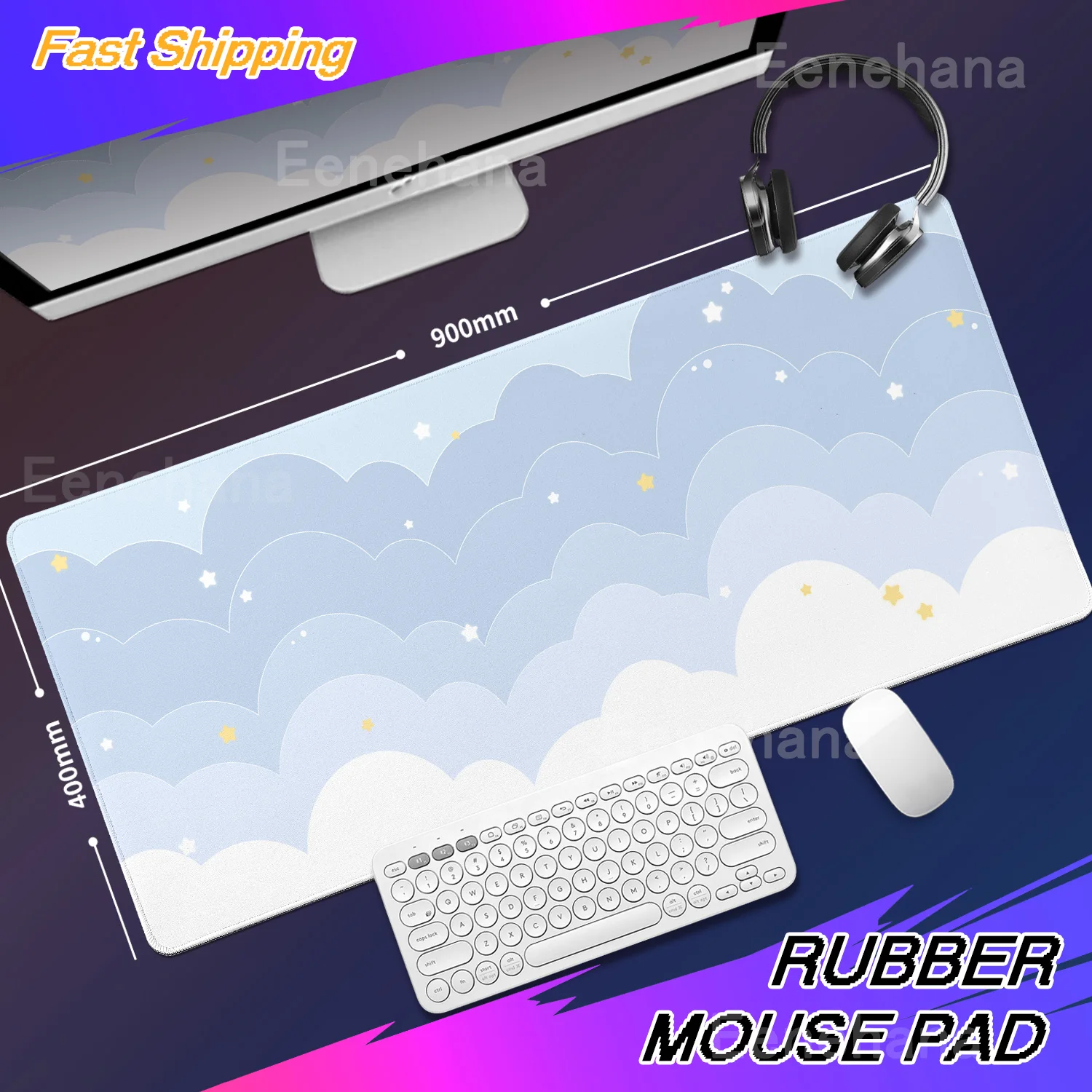 Light-Blue-Pink-Clouds-Desk-Mat-Kawaii-Purple-Mouse-Pad-Cute-Rubber-Pad ...