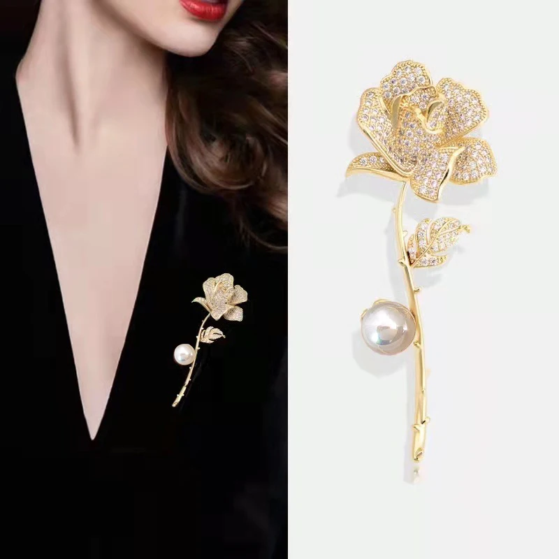 Brooch Rhinestone Tulip Flower Brooch Anti-glare Suit Brooch Collar Pin Jewelry All Match ...