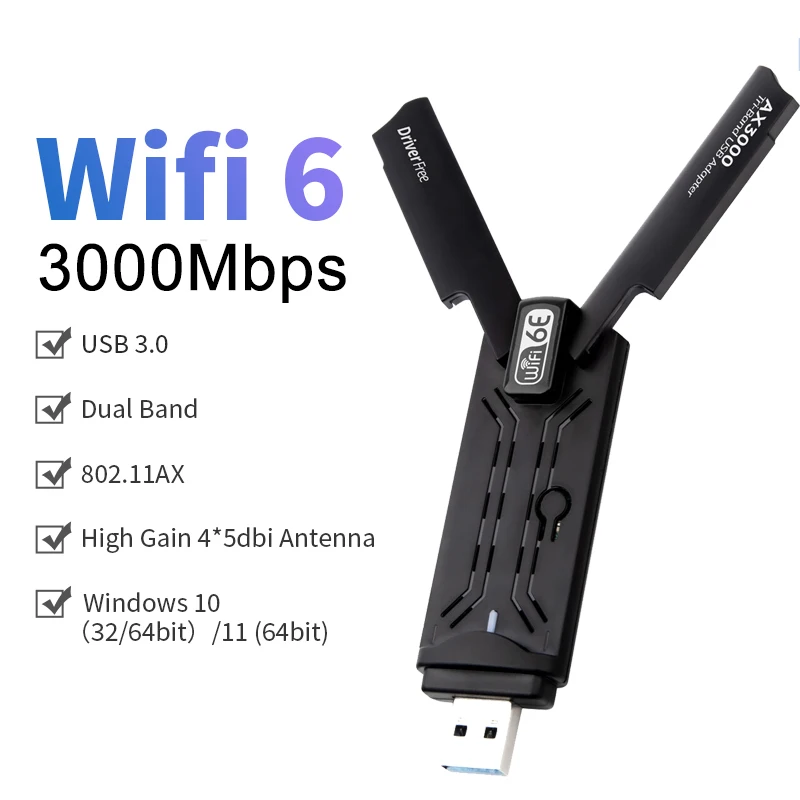 3000M Network Card Wifi 6 USB Wireless Adapter Dual Band Usb 3.0 Lan ...