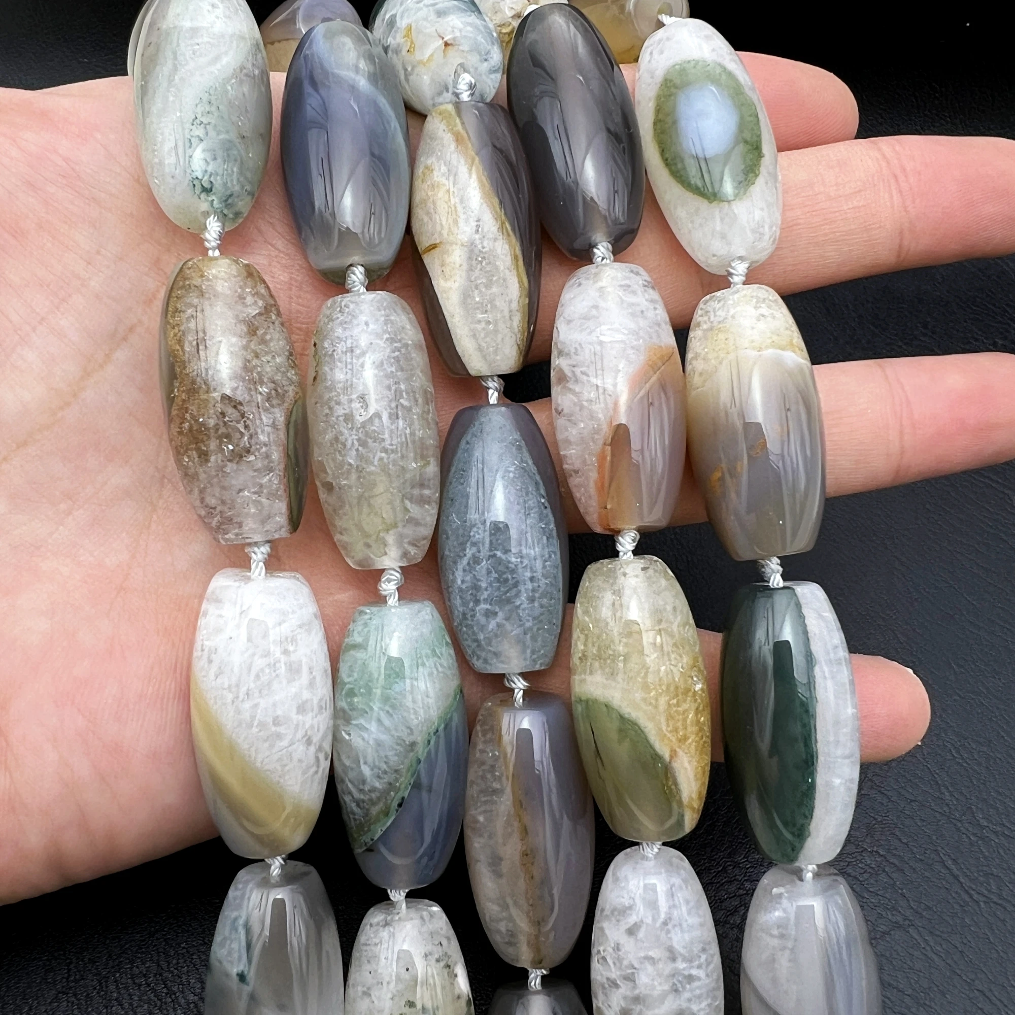 15x30MM 12PCS Large Natural Uruguayan Gray Agates Quartz Barrel Nugget ...