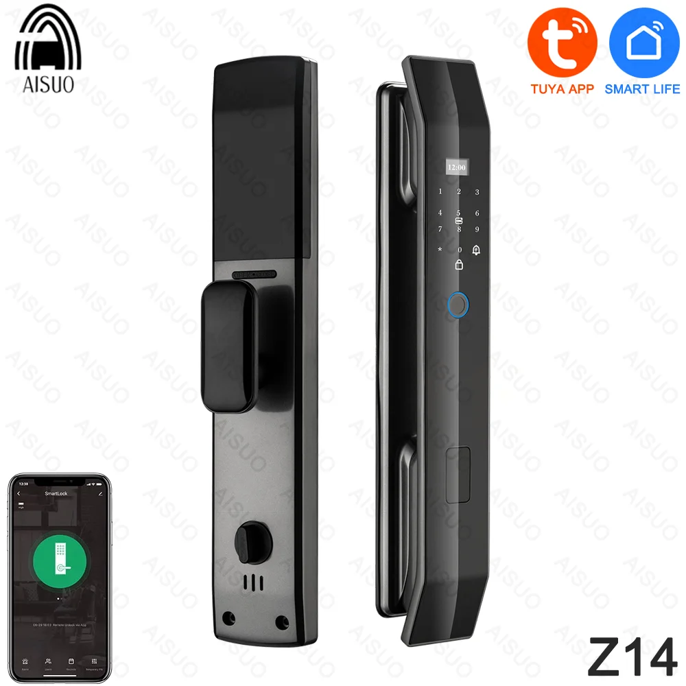 AISUO Z14 투야 와이파이 원격 잠금 해제 임시 비밀번호, 지문 마그네틱 카드 비밀번호 키, 완전 자동 스마트 도어락| | - AliExpress