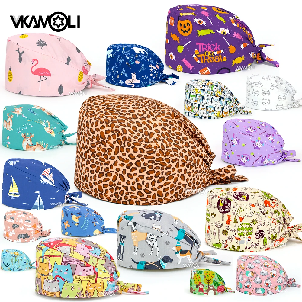 Unisex Scrub Cap Work Cartoon Floral Print cap Adjustable hat Sanitary ...
