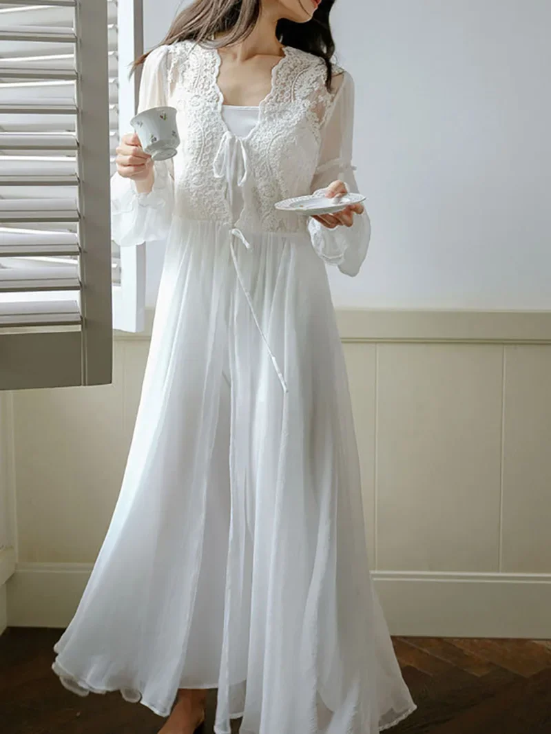 Prinses-Fairy-Nacht-Kleding-Gewaad-Franse-Ochtend-Gown-Kant-Mesh-Ruches ...