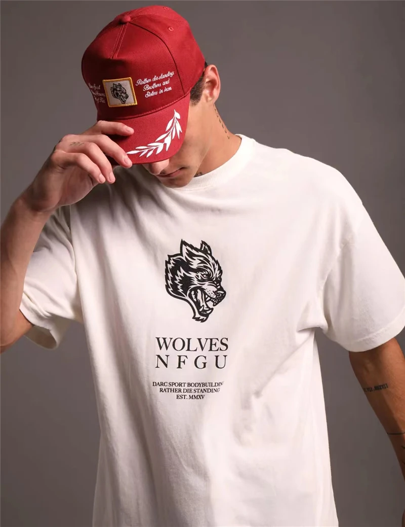 DARC SPORT Men's Oversized T Shirt Streetwear Hip Hop Wolf Print T ...