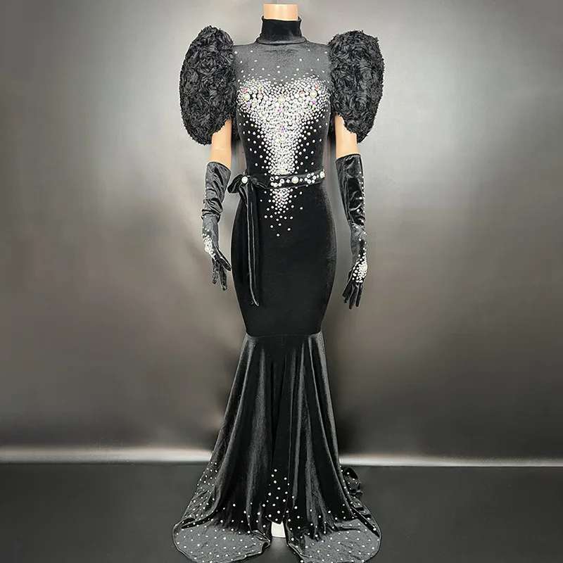Luxury-Rhinestones-Prom-Dresses-for-Black-Girls-Elegant-Crystal-Velvet ...