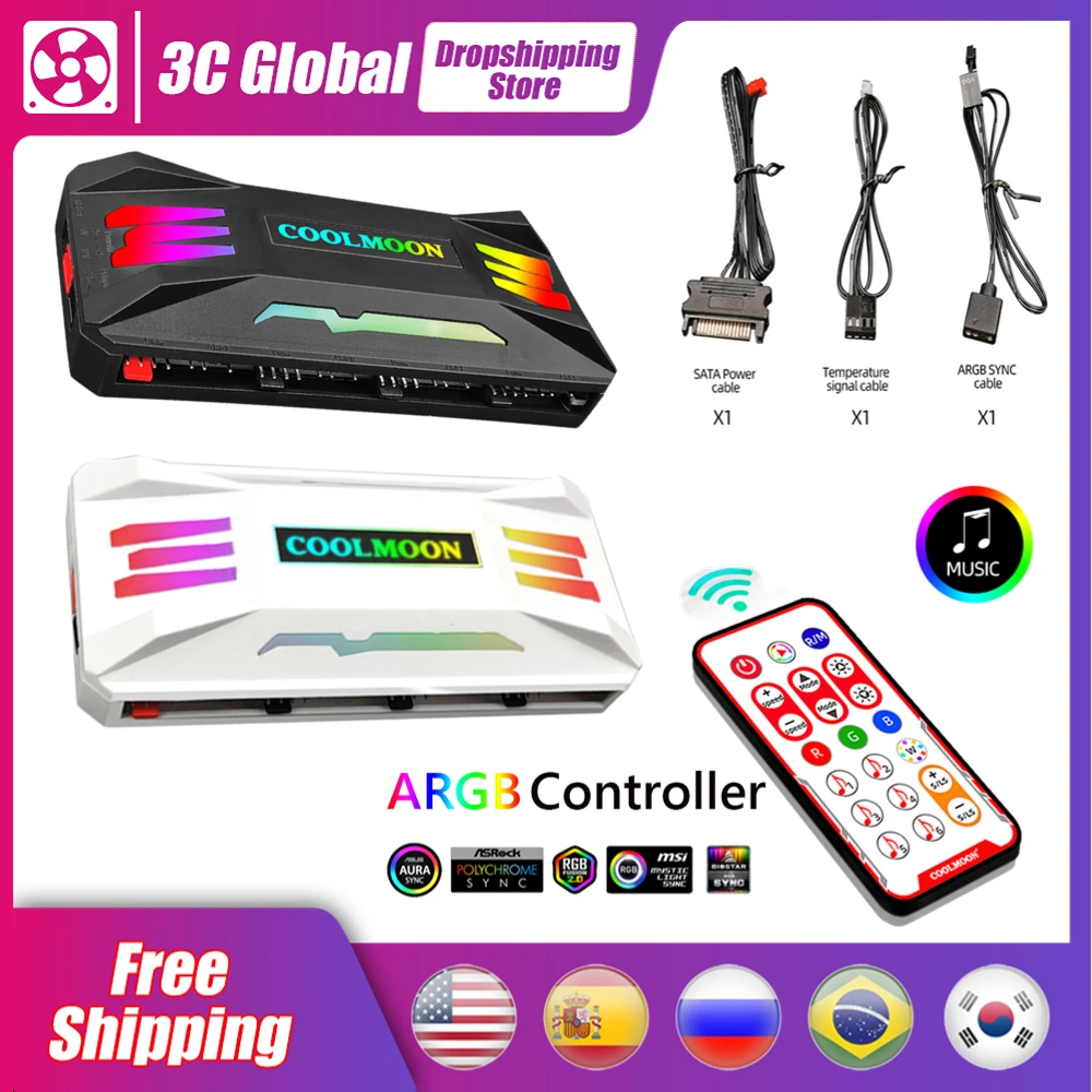 Coolmoon rgb led controlador para o caso do pc 4pin pwm 5v 3pin argb ...