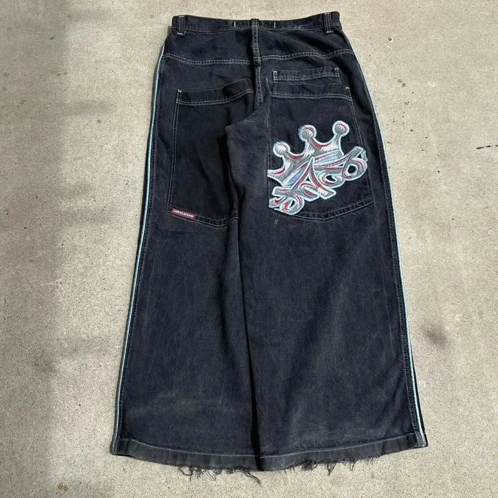 HipHop-JNCO-Crown-Graphic-Embroidery-JNCO-Jeans-Harajuku-Retro-Black ...