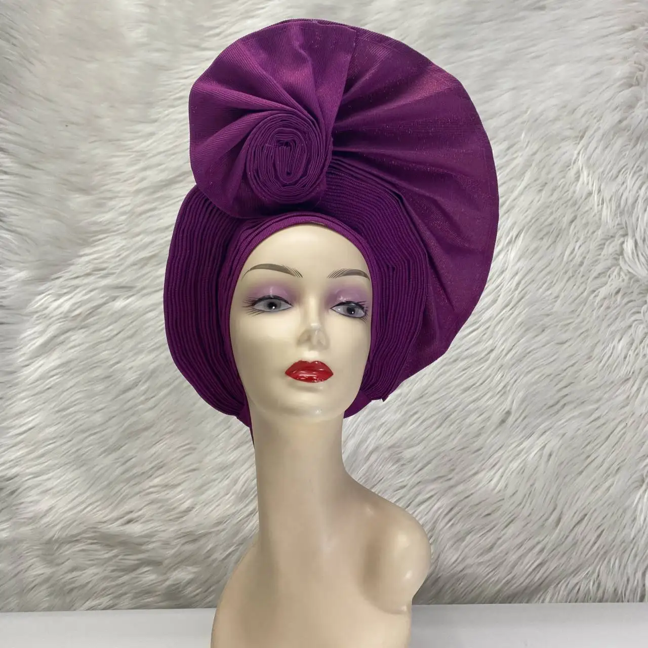 Purple-African-Gele-Headit-Caps-Already-Made-Auto-Aso-Oke-Gele-Headtie ...