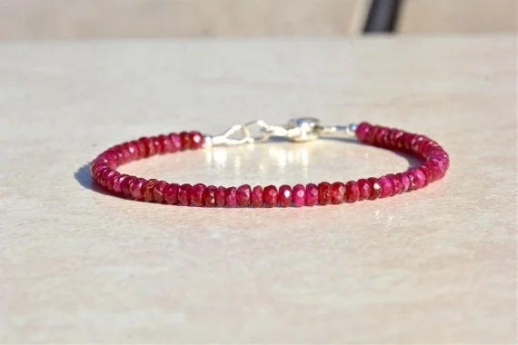 Natural Ruby Bracelet, July Birthstone Bracelet, Beaded Gemstone ...