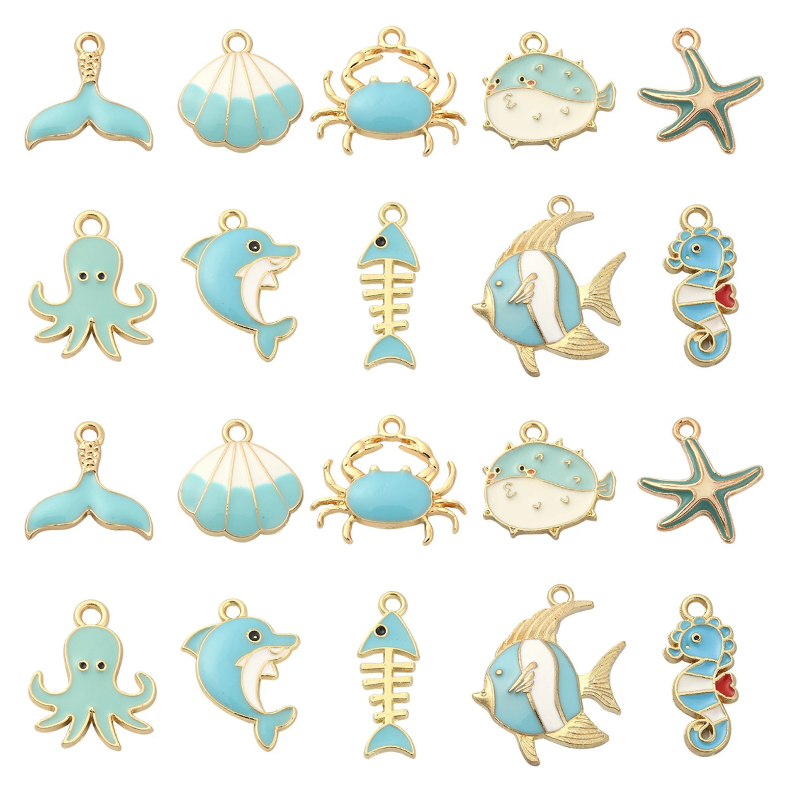 50Pcs 10 Styles Blue Color Theme Enamel Charms Ocean Animal Charms ...