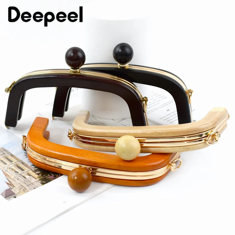 1Pc 20.5cm Wood Purse Frame Wooden Bead Bag Handles Metal Screws Wallet ...