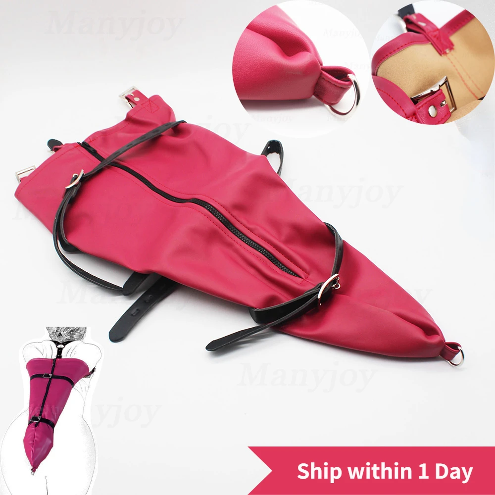 Zipper Single Glove Over Shoulder Arm Binder Restraint Sleeve Pu Leather Arms Behind Back Adult