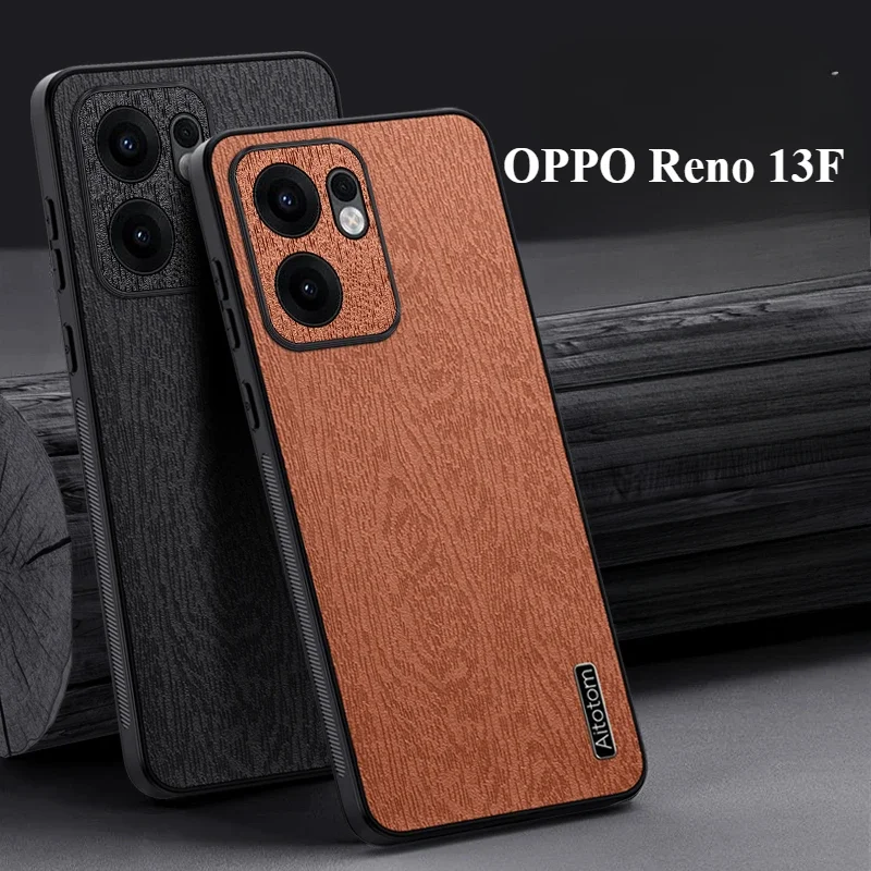 Case For OPPO Reno 13F Luxury Tree Grain Back Cover Anti-fall Lens Full ...