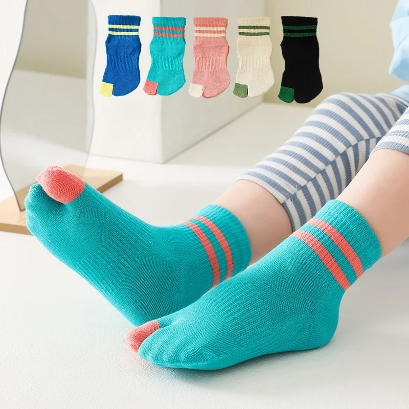 5-Pairs-Kids-Split-Thumb-Toe-Tabi-Socks-Fashion-Striped-Mid-tube-Two ...