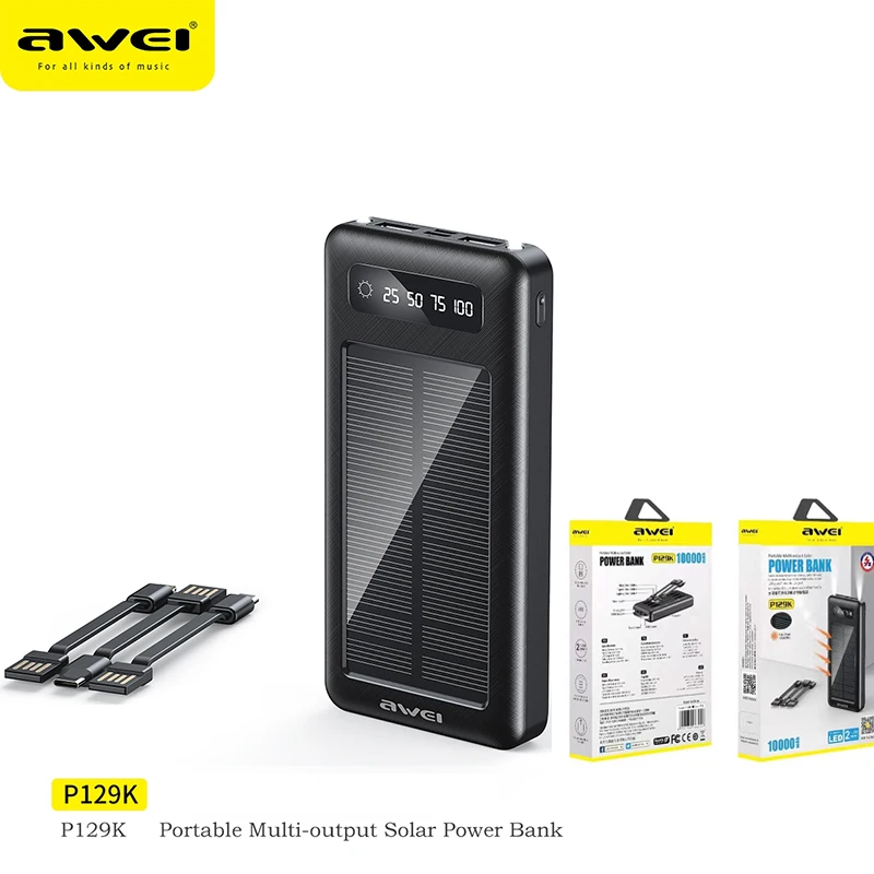 Awei-P129K-P130K-10000mAh-Portable-Solar-Power-Bank-Charging-Powerbank ...