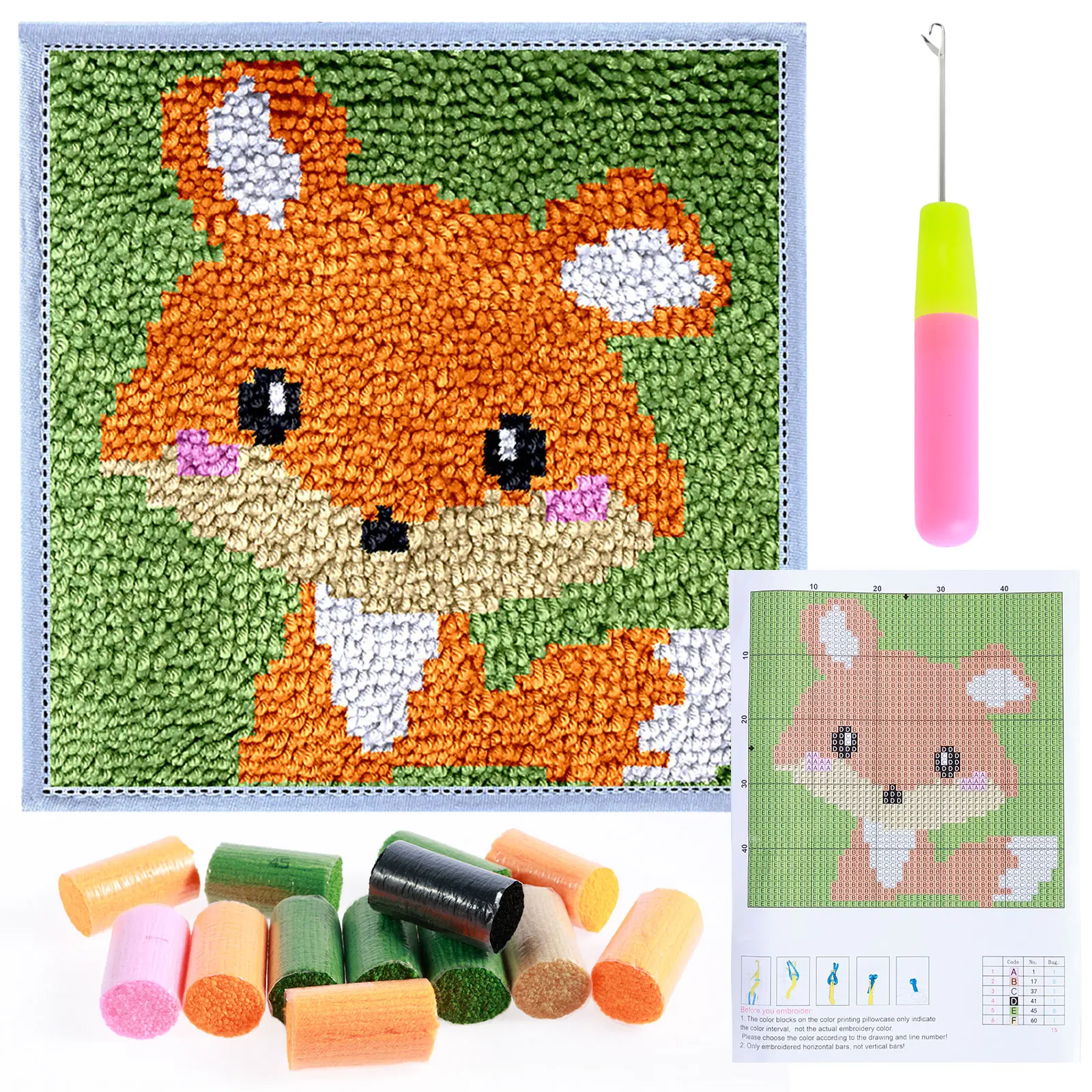 Latch Hook Kit DIY Craft Rug Sewing Set with Pre-Printed Pattern Cute ...