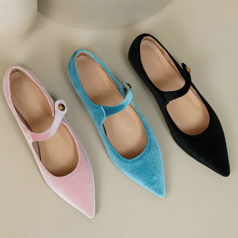 Velour-Velvet-Retro-Ladies-Flats-Pointed-Toe-2023-Spring-Women-Pink ...
