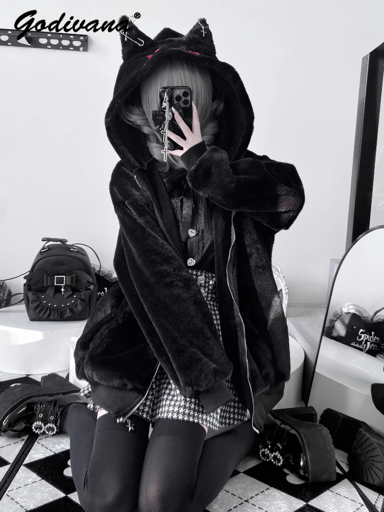 Japanese Y2K Style Cat Ear Devil Furry Jacket for Women – YoloGoodies.com