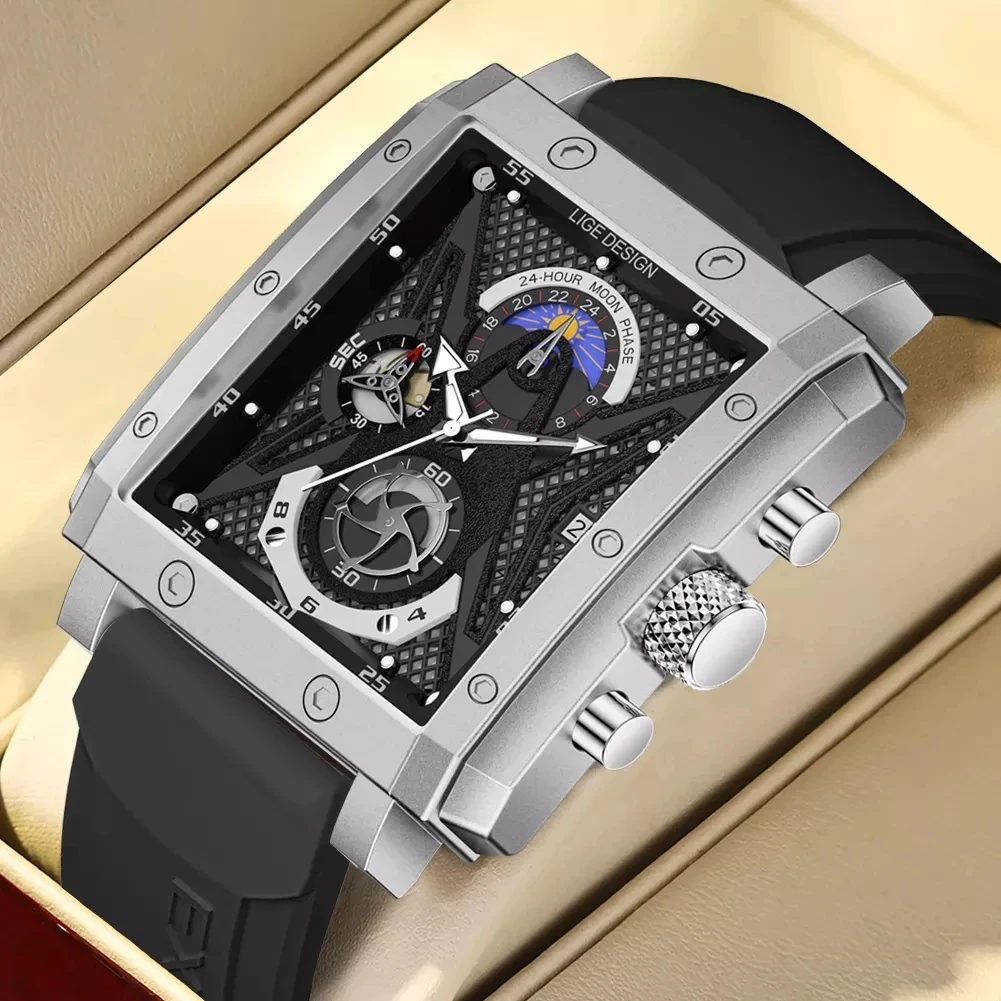 LIGE-Mens-Watches-Fashion-Hollow-Square-Dial-Quartz-WristWatches-Sport ...