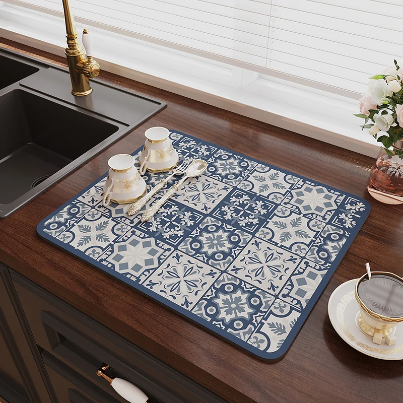 Printed-Dish-Drying-Mat-Super-Absorbent-Coffee-Cup-Drain-Pad-Tableware ...