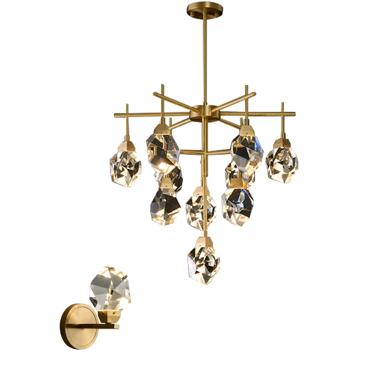 Post-modern Diamond Shape K9 Crystal All Copper Pendant Lights Elegant ...