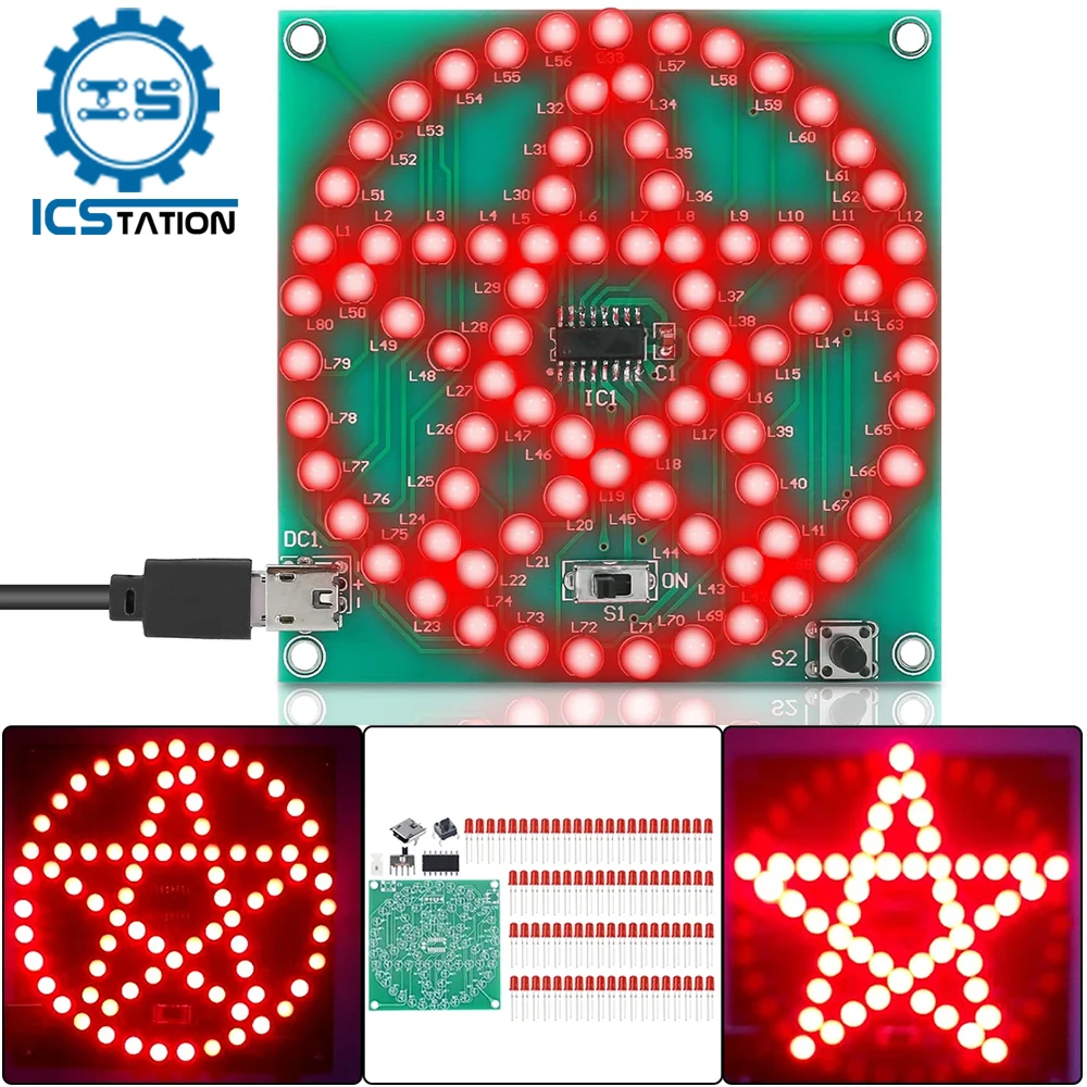 DIY-LED-Star-Electronic-Kit-Water-Light-Circular-Pentagram-Soldering ...