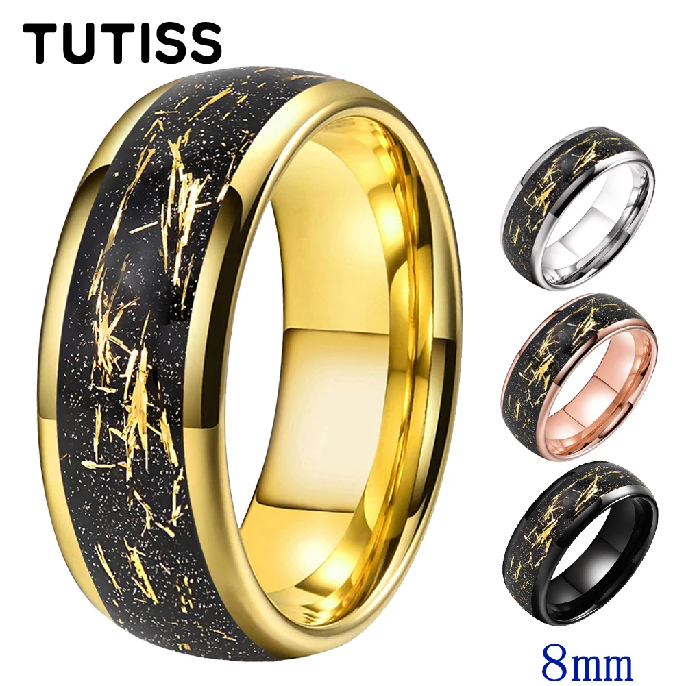 TUTISS-8mm-Black-Sandblasted-Stone-Gold-Foil-Inlay-Engagement-Wedding ...