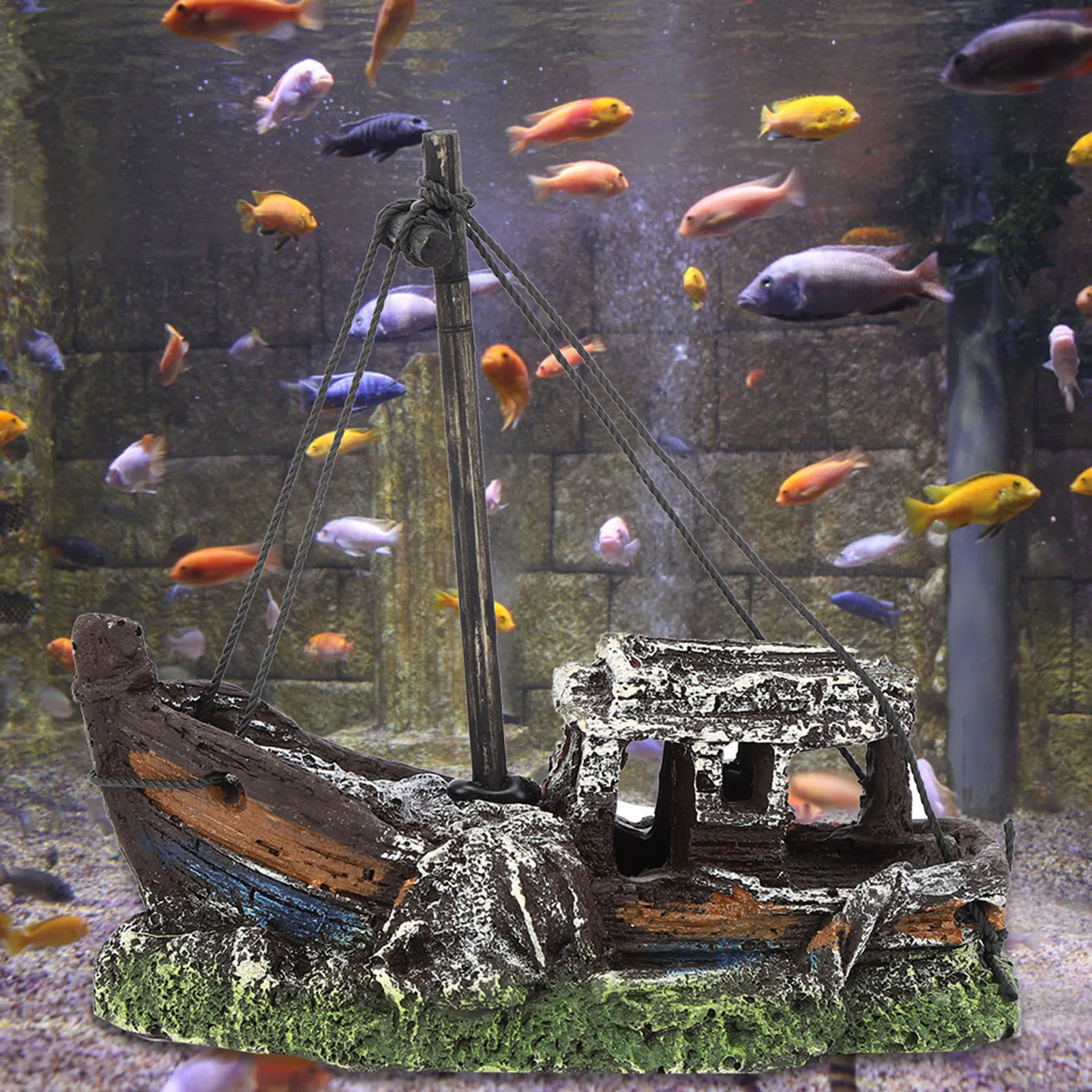 Mini-Aquarium-Ornament-Resin-Shipwreck-Statue-Underwater-Hide-House ...