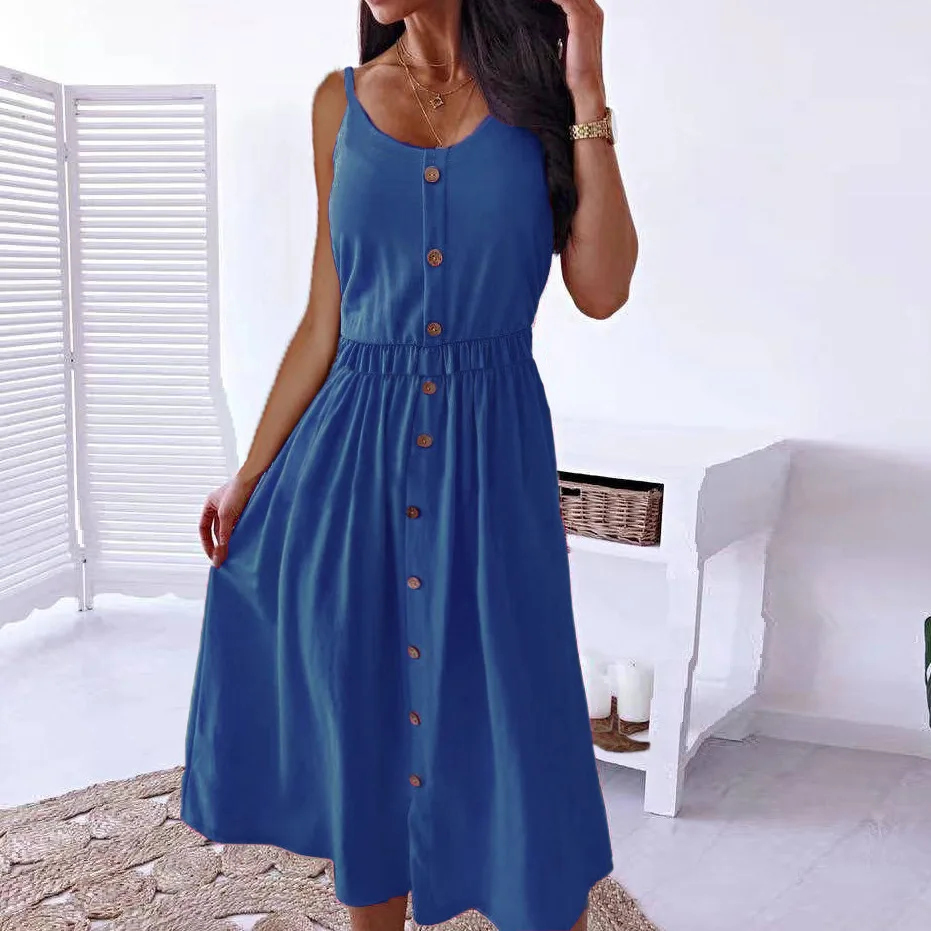 Dresses-Spring-Summer-New-Solid-Color-Foreign-Trade-Dresses-Mid-length ...