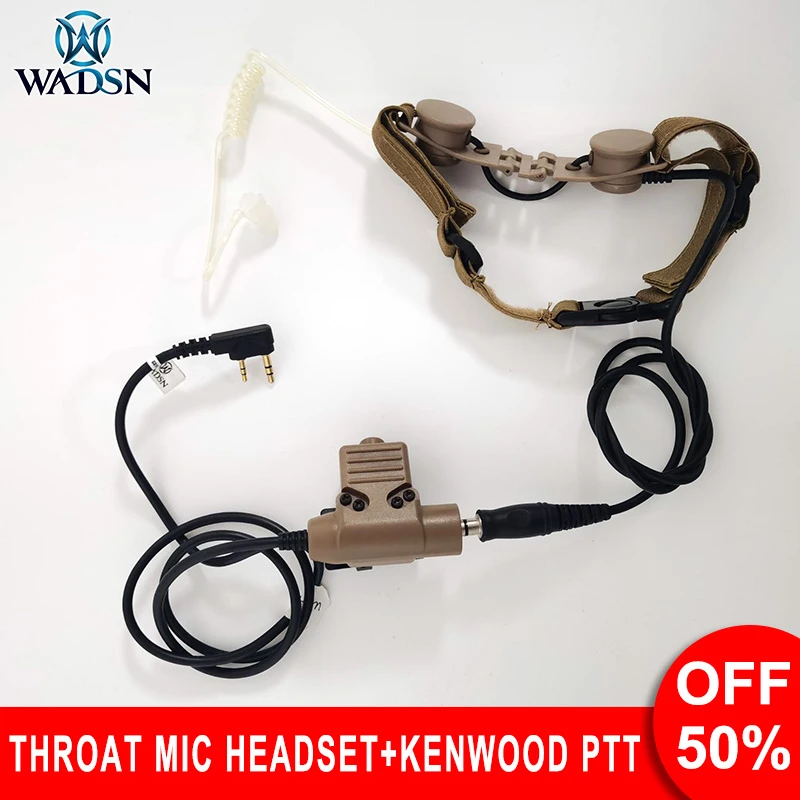 Wadsn Tactical Throat Mic Headset Tactical Neck Laryngeal Microphone ...