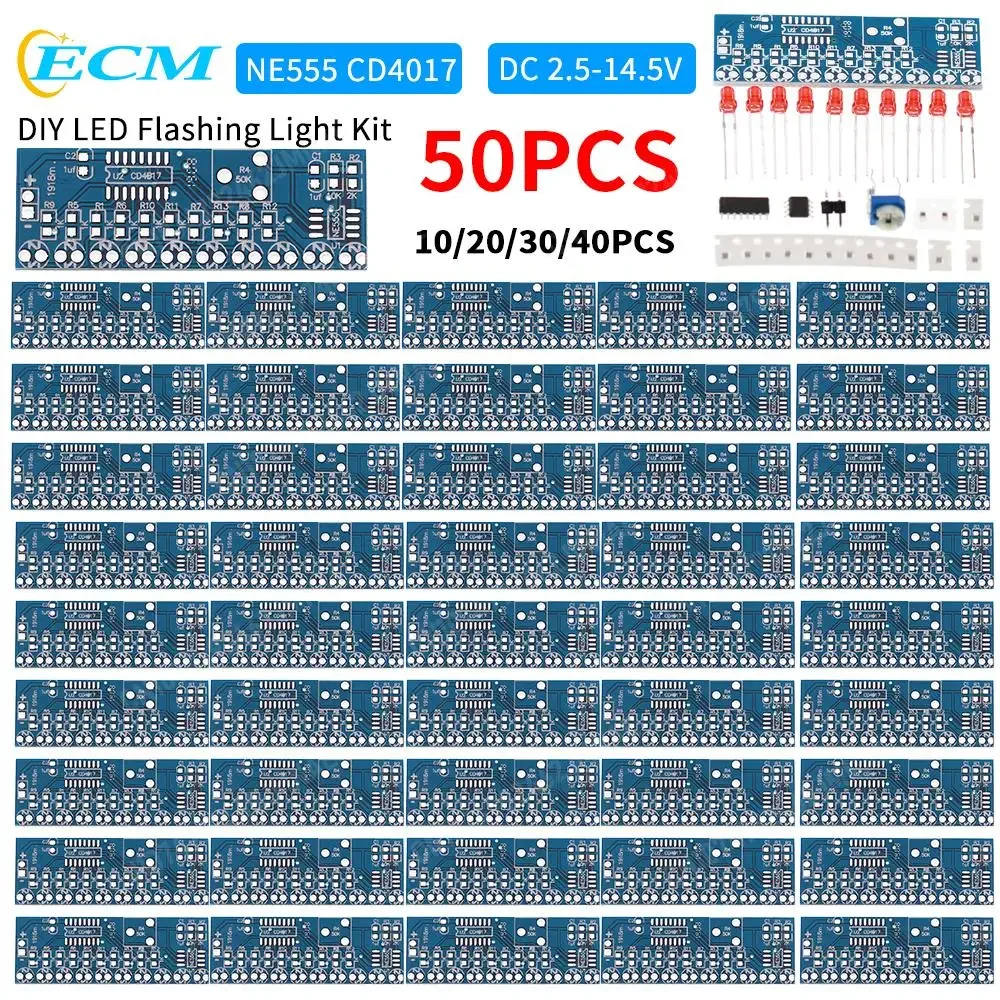 50PCS-5-NE555-CD4017-Red-LED-Flashing-Light-DIY-Kit-SMD-Soldering ...