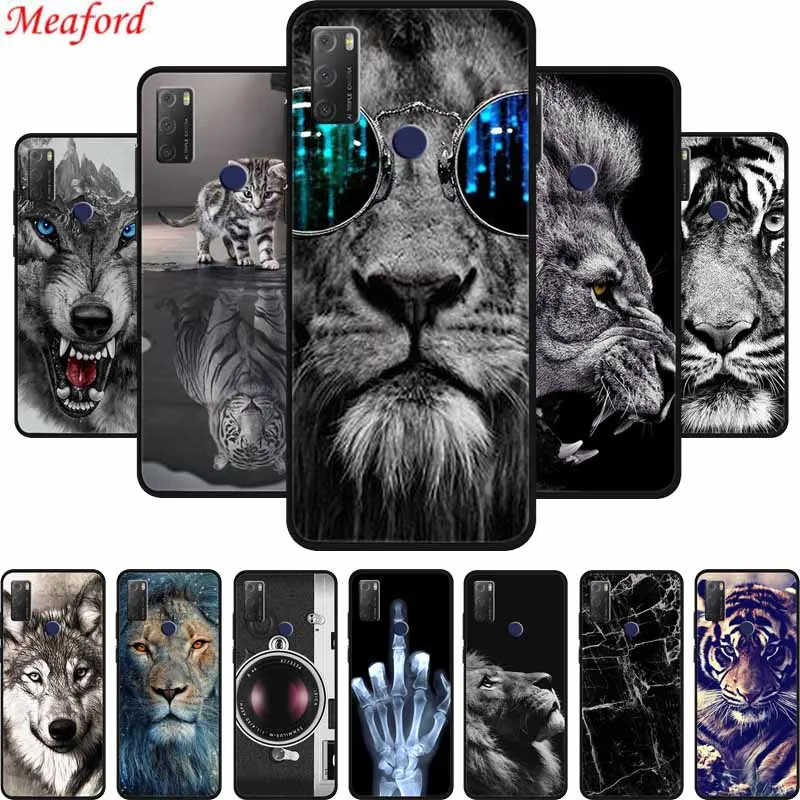 For-TCL-20E-Phone-Case-Cover-Wolf-Lion-Black-Soft-Silicone-Back-Cover ...