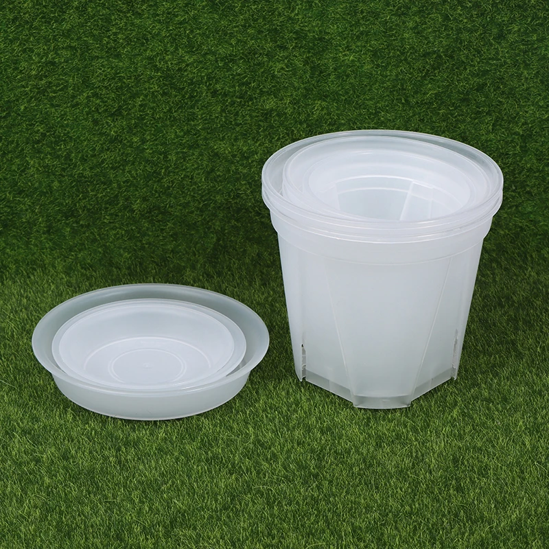 1Pc-Clear-Flower-Pot-Planter-With-Tray-10cm-12cm-14cm-PP-Transparent ...