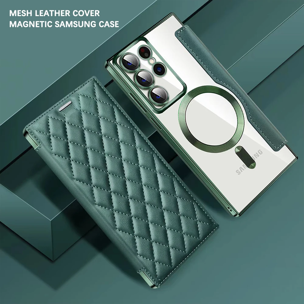 Luxury-Magnetic-Mesh-Leather-Case-For-Sumsang-Galaxy-S23-Ultra-Plus ...