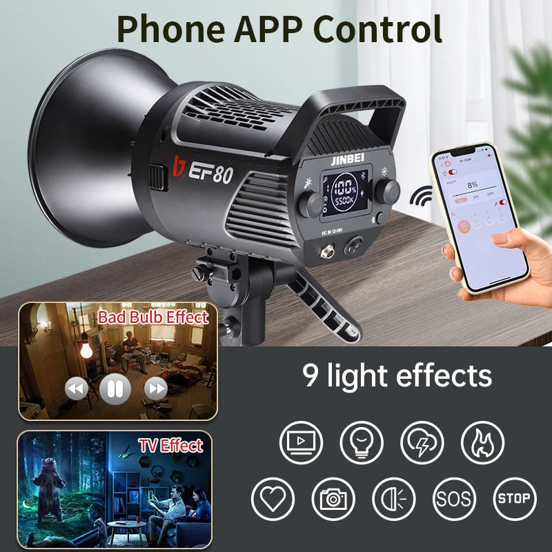 JINBEI-EF80-80BI-80W-Portable-LED-Video-Light-Photo-studio-2700-6500k-Photography-Spotlight-for ...