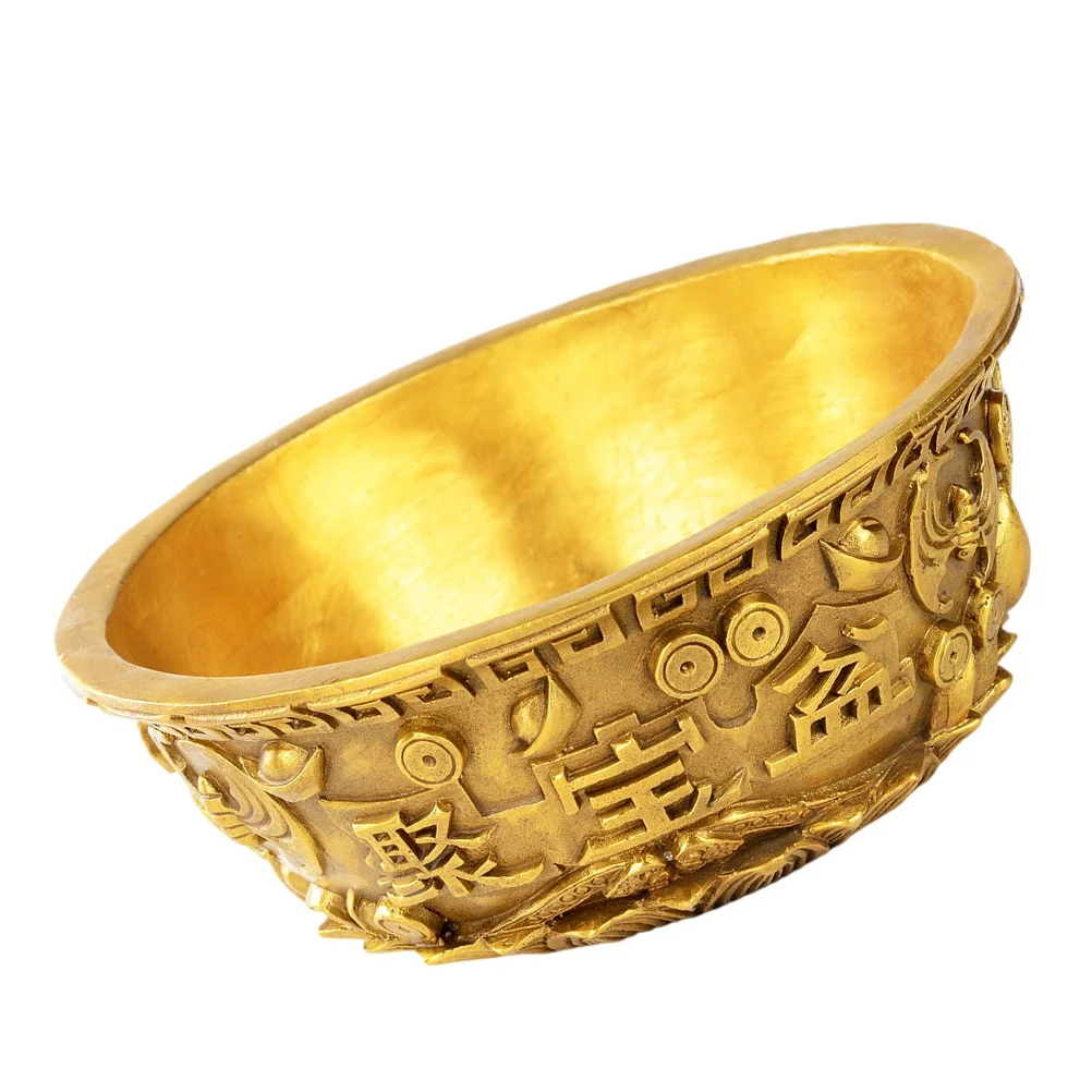 1pc Golden Brass Treasure Bowl Feng Shui Offering Basin Fruit Altar Cup ...