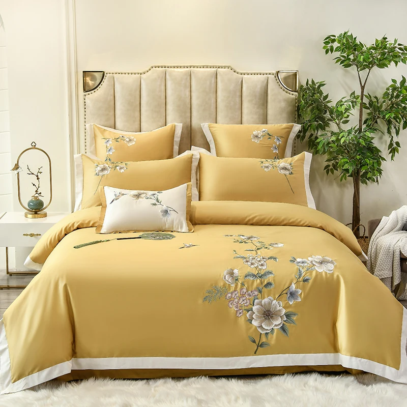 Embroidered-Floral-Bedding-Set-300TC-Egyptian-Cotton-Queen-Size-Soft ...