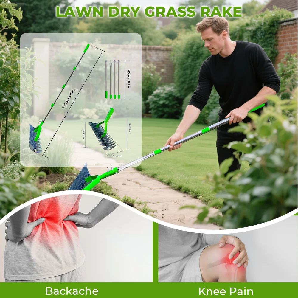 Thatch Rake for Lawn Care Detachable Dethatching Rake Garden Leaf Rake ...