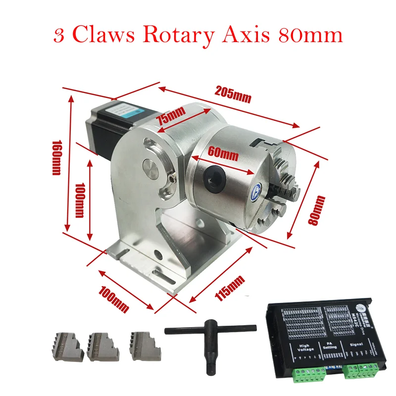 3-Claws-Rotary-Axis-80mm-For-Fiber-Laser-Nameplate-Marking-Machine-20w ...
