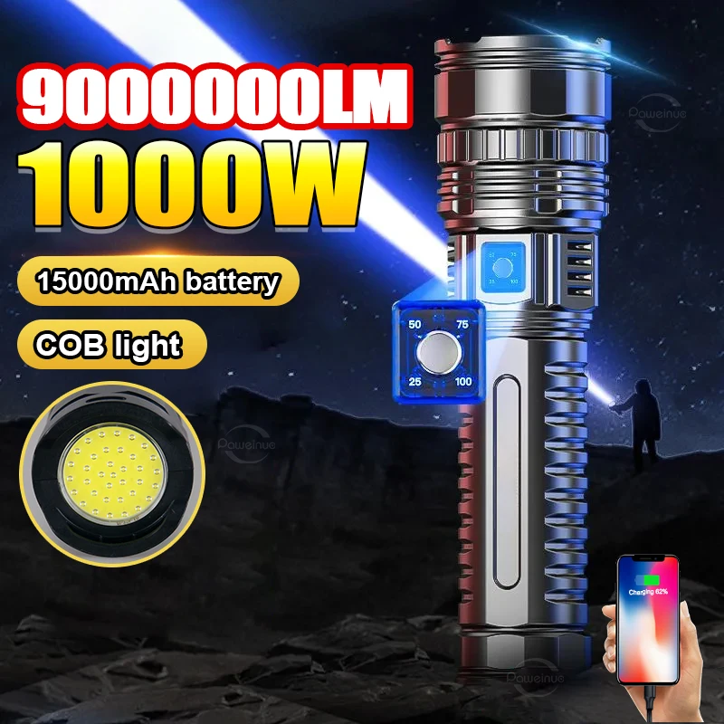 9000000LM-Rechargeable-Flashlight-1000W-Torch-Light-15000mAh-High-Power ...