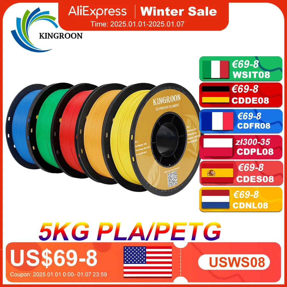 KINGROON 5KG PLA TPU PETG Filament Mix color 1.75mm 3D Printer Plastic ...