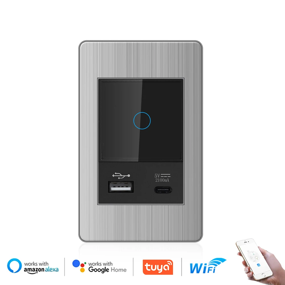 VISWE-usb-c-wall-socket-Smart-switch-Wifi-1-2gang-118-72mm-Stainless ...