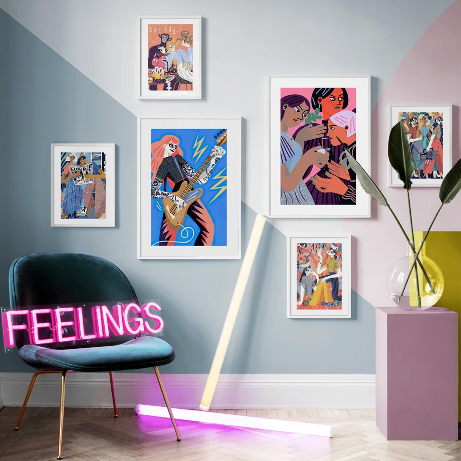 Arte de pared de fiesta de hermana y Chica abstracta, pintura en lienzo ...