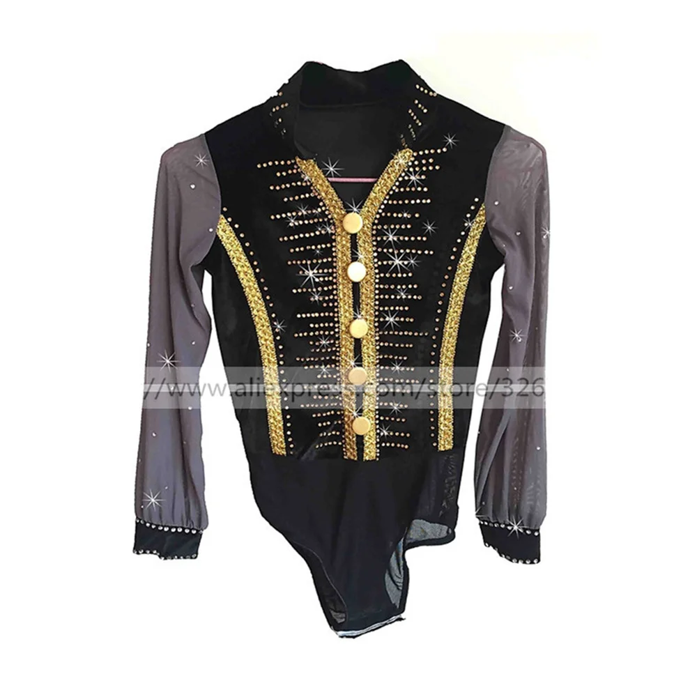 LIUHUO Figure Skating Top Men's Boys' Ice Top Black Spandex Stretchy ...