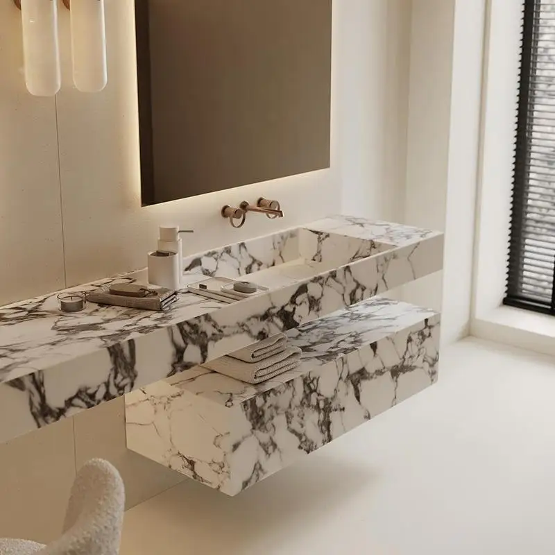 French Style Luxury Stone Vanity | Wall-Mounted Bathroom Vanity Set ...