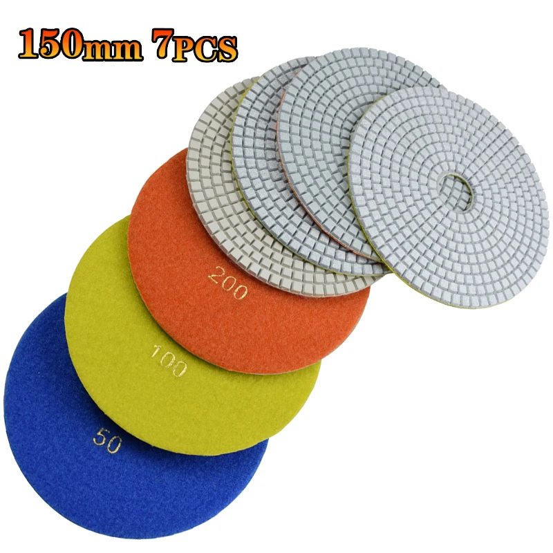 150mm Wet 6" 7-Step Diamond Polishing Pads Flexible Sanding Tools Discs ...